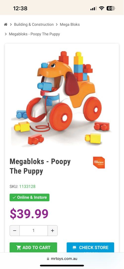 Poopy the puppy walk along toy with megabloks building blocks/bricks ...