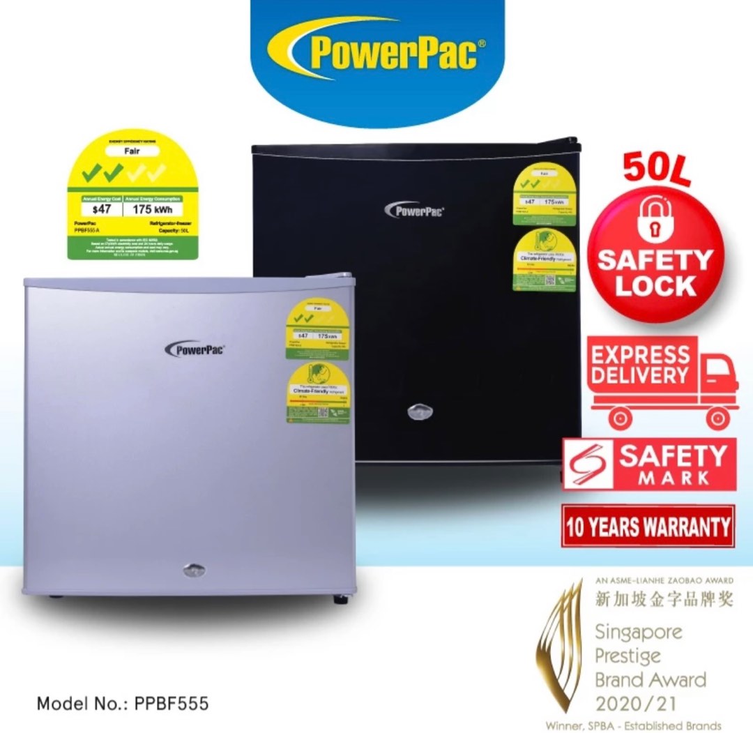 Powerpac Bar Fridge 50L with lock PPBF555A, TV & Home Appliances ...
