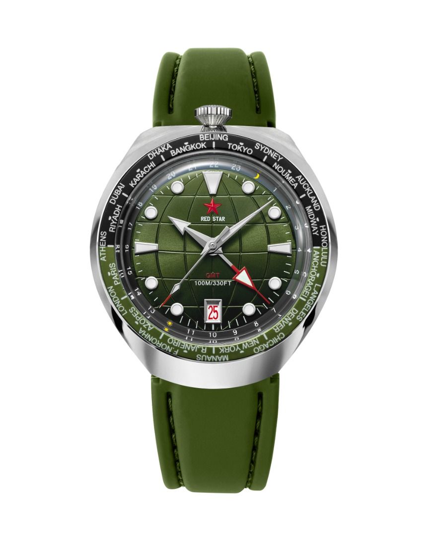 Red Star GMT Sea Star 2 Green Automatic Watch Silicone Strap 8597G-K ...