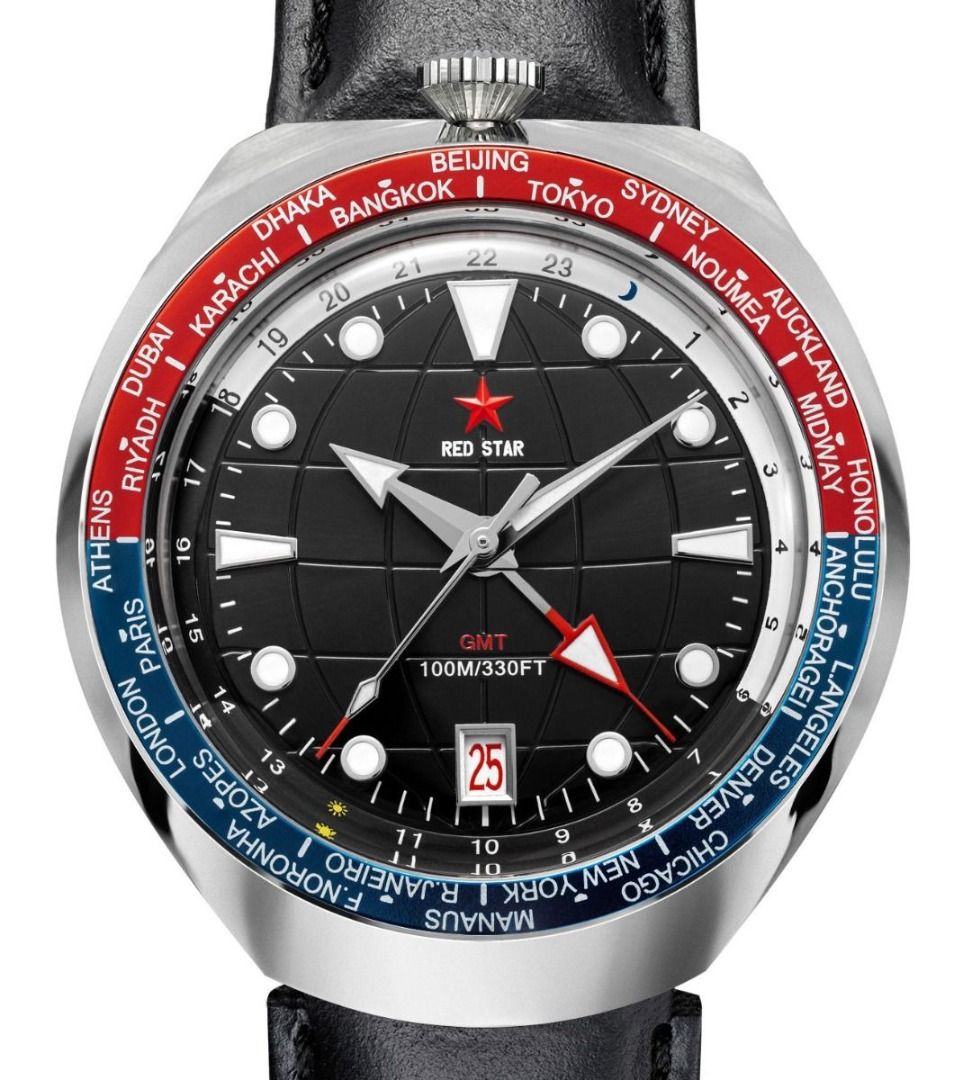 Red Star Sea Star 2 Pepsi Bezel Black Dial GMT Automatic Watch with ...