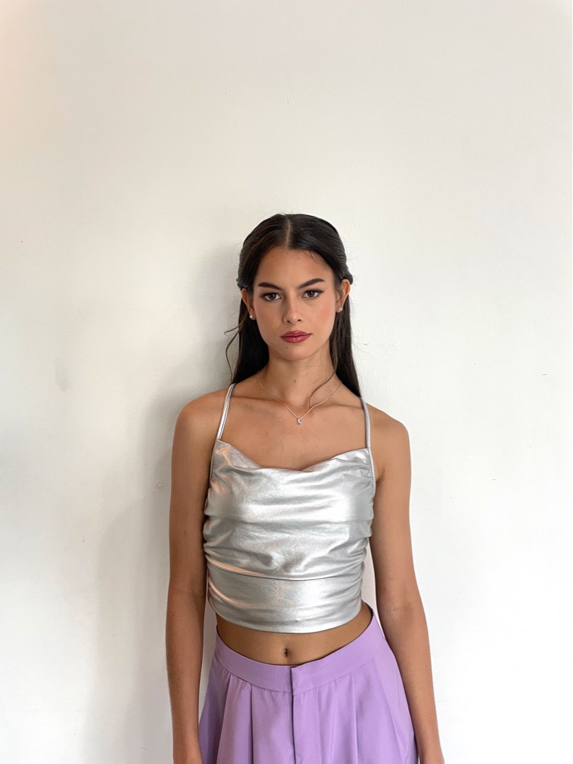 Silver Metallic Tank Top, Women's Fashion, Tops, Sleeveless on Carousell
