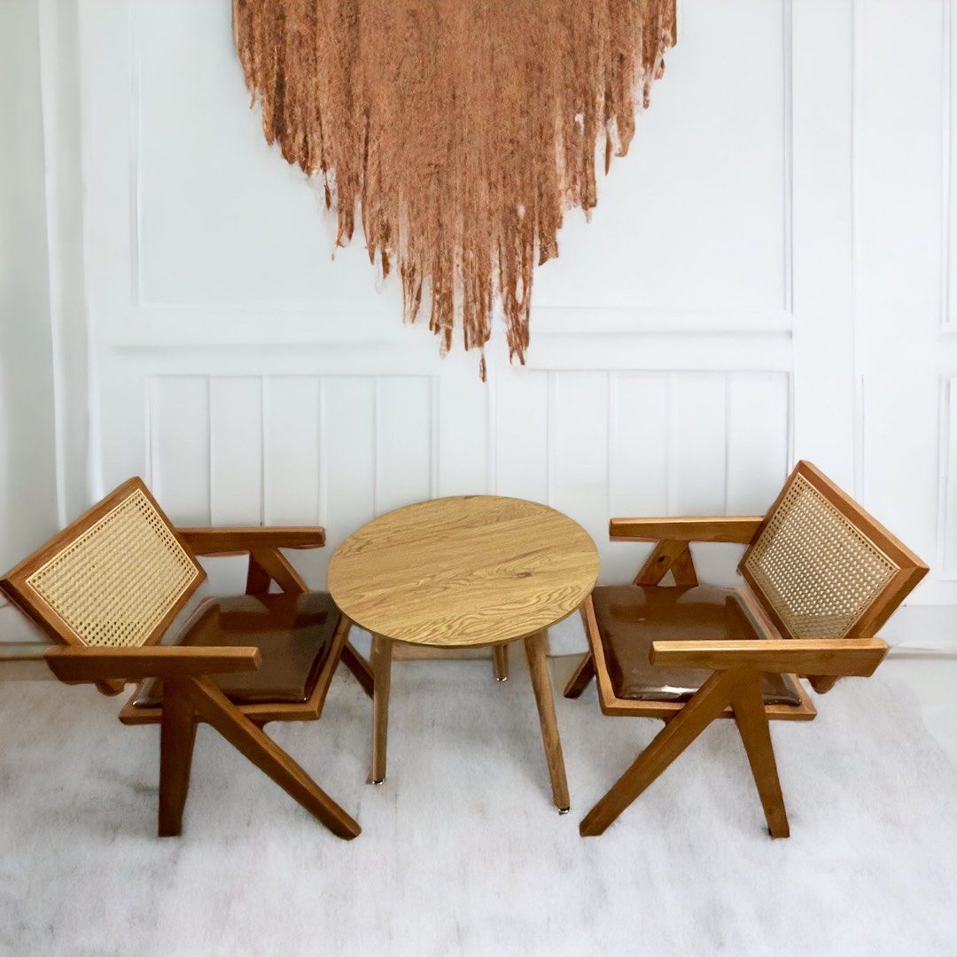 Solid Wood Rattan chairs set, Furniture & Home Living, Furniture ...