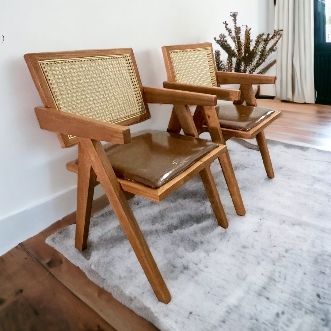 Solid Wood Rattan chairs set, Furniture & Home Living, Furniture ...