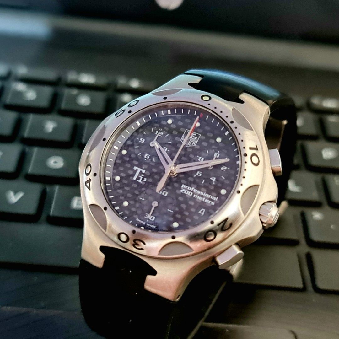 Tag Heuer Kirium Chronograph Titanium Ti5 Carbon Fiber quartz, Fesyen Pria, Jam Tangan di Carousell
