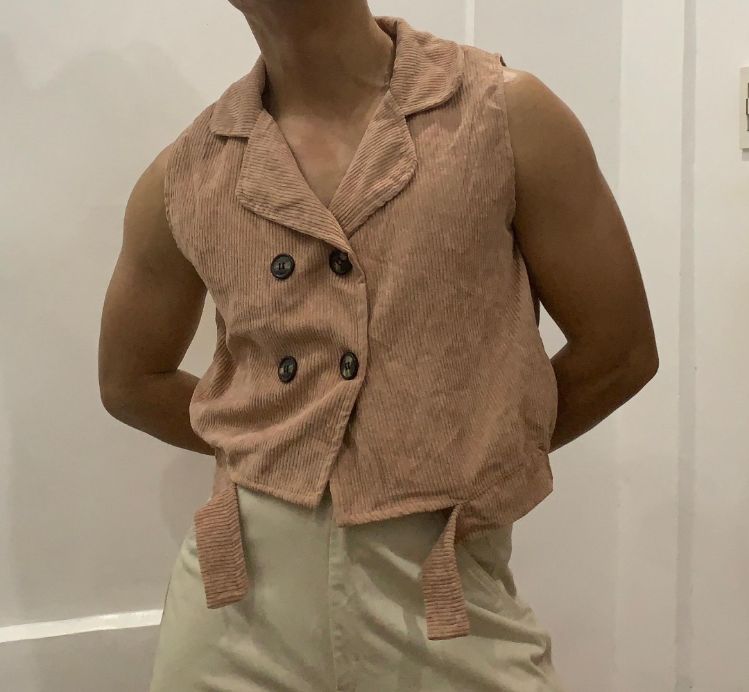 THRIFTED Pink Corduroy Vest, Men's Fashion, Tops & Sets, Vests on Carousell