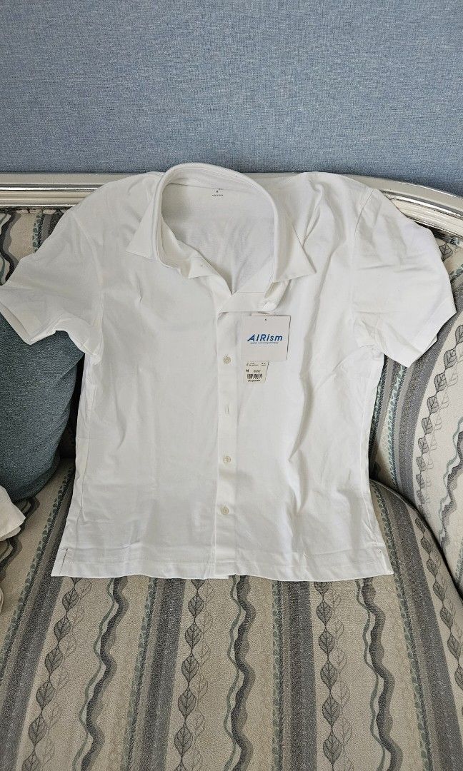Uniqlo Airism Full Open Shirt (M:White), Men's Fashion, Tops & Sets ...