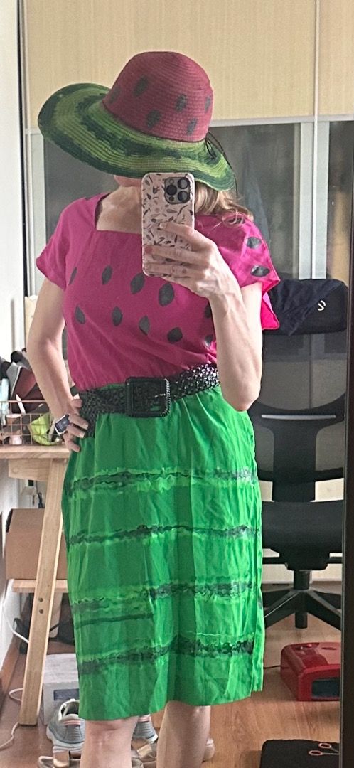 Watermelon costume green and pink dress with matching hat, Women's ...