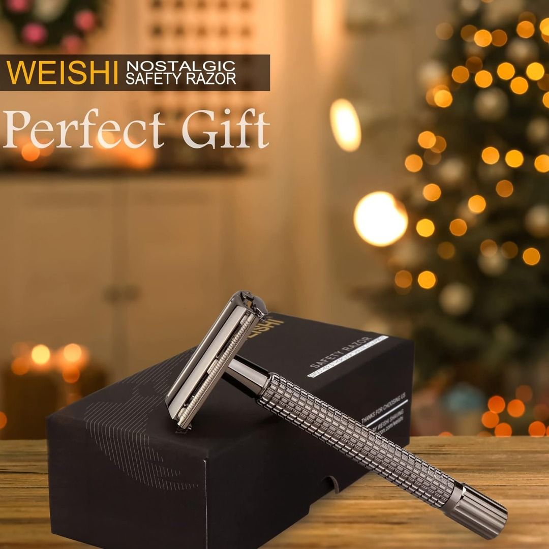 WEISHI Safety Razor Double Edge Long Handle Butterfly Open Razor ...
