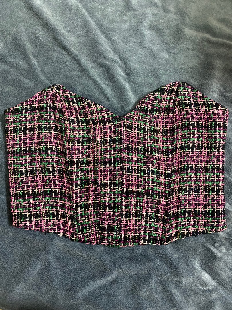 ZARA tube tweed structured corset top, Women's Fashion, Tops, Others ...