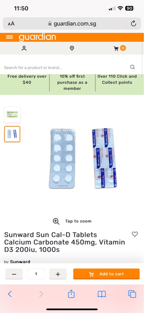 34x10 Sunward Sun Cal-D Tablets Calcium Carbonate 450mg, Vitamin D3 ...