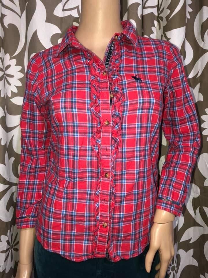 ABERCROMBIE red checkered polo blouse. XL, Women's Fashion, Tops ...