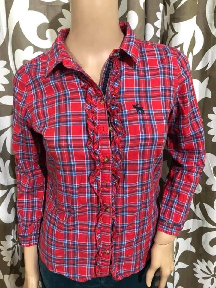 ABERCROMBIE red checkered polo blouse. XL, Women's Fashion, Tops ...