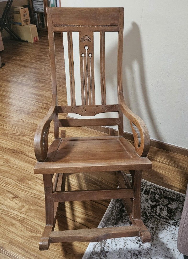 Antique Solid Wood Rocking Chair, Furniture & Home Living, Furniture ...