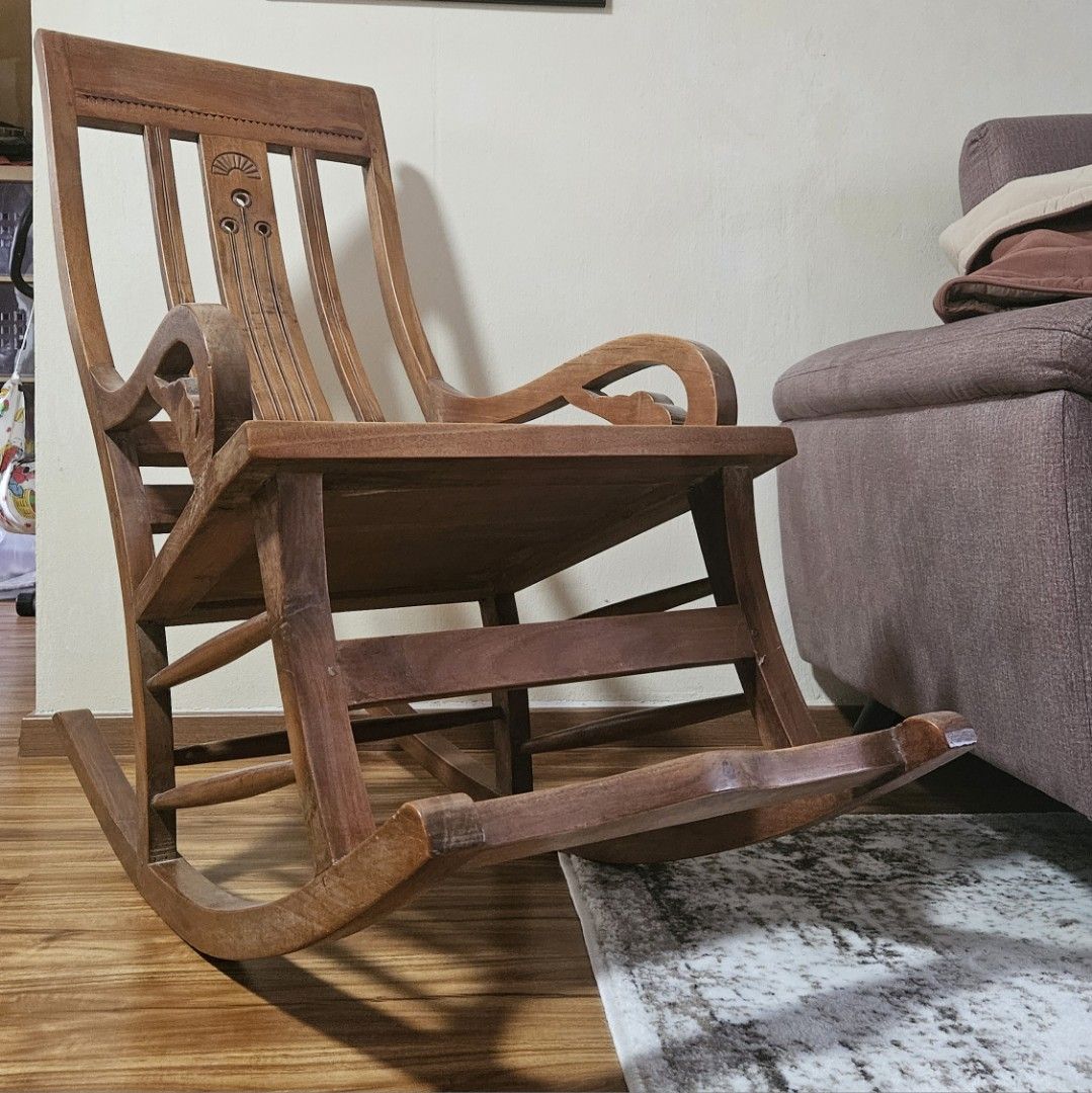 Antique Solid Wood Rocking Chair, Furniture & Home Living, Furniture ...