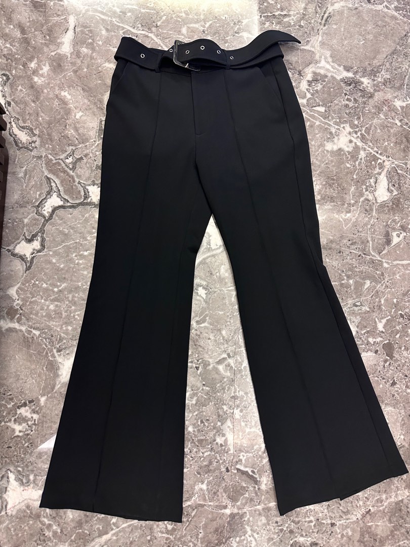 Belted Back Bottom Split Pants, Fesyen Wanita, Pakaian Wanita, Bawahan ...