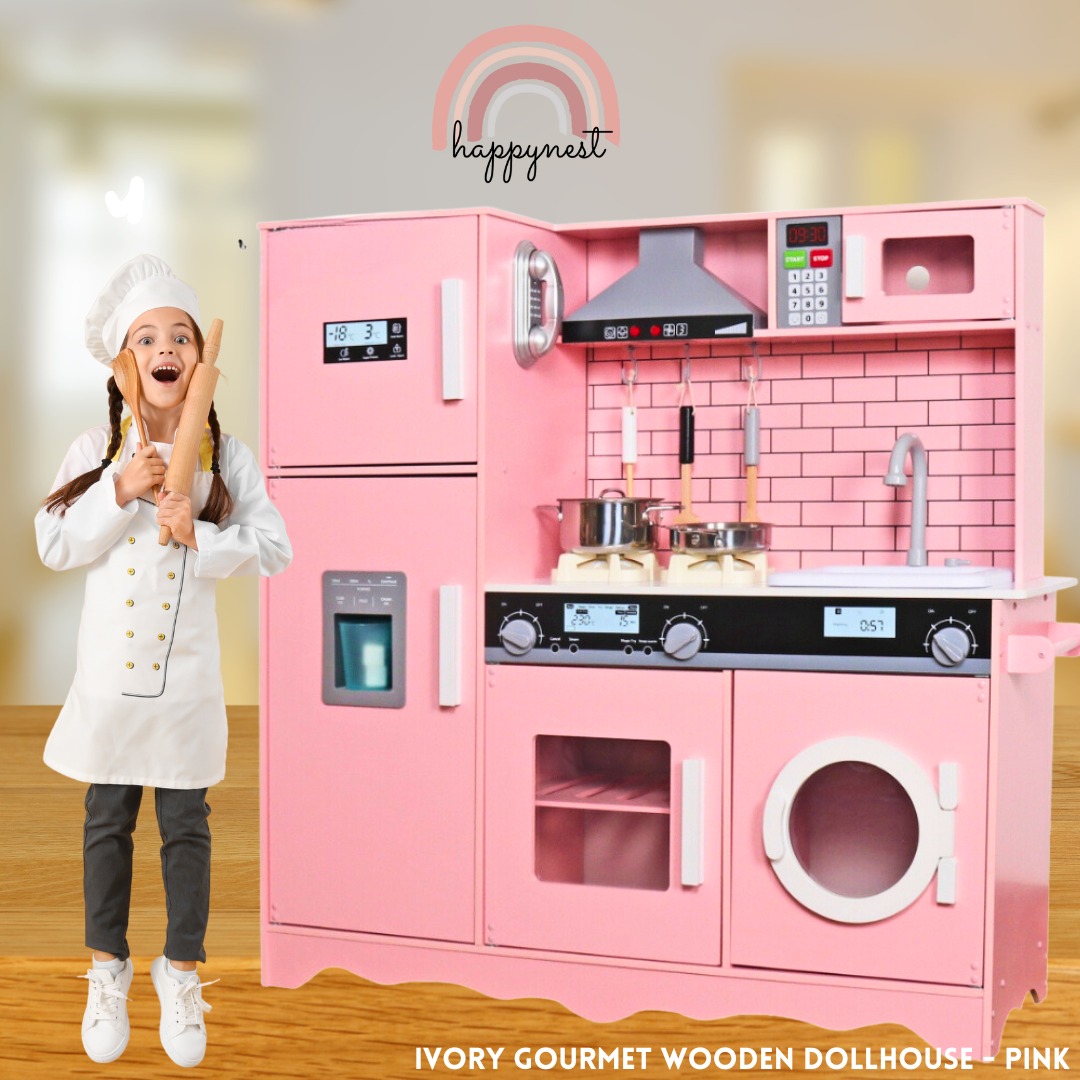 Big Wooden Ivory Gourmet Kitchen Set with Lights and Sounds Real Water ...