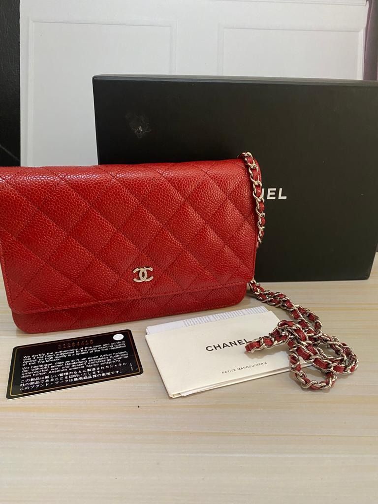 chanel woc red caviar shw #21 Complete: rec box db card booklet dv ...