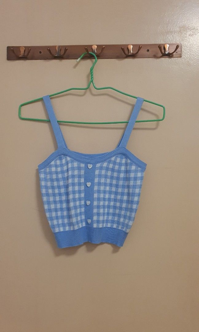 Checkered Crop Top, Women's Fashion, Tops, Sleeveless on Carousell