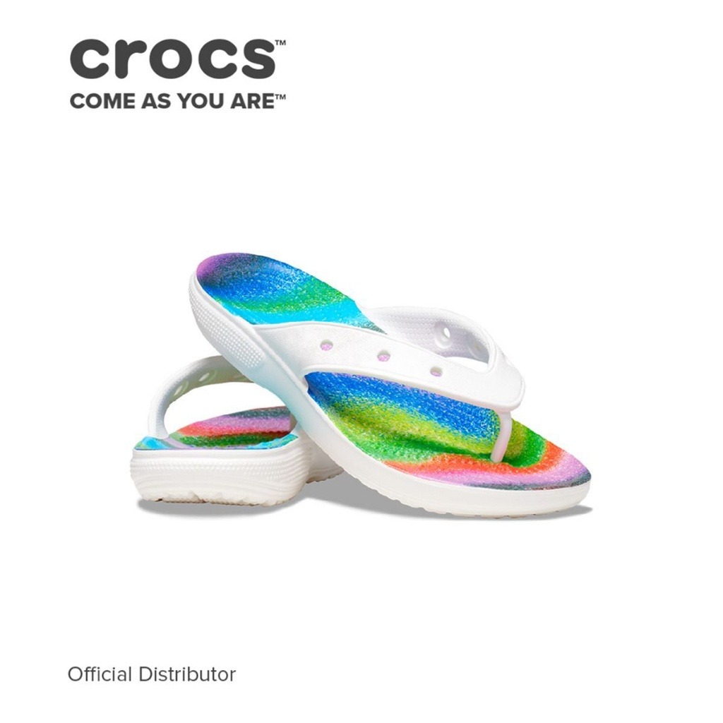 Crocs Classic Spray Dye Flip in White Multi, Women's Fashion, Footwear ...