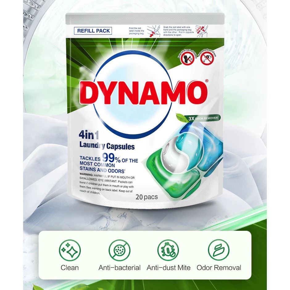 Dynamo 4-in-1 Plant Based Laundry Detergent Capsules Pods Refill Pack ...