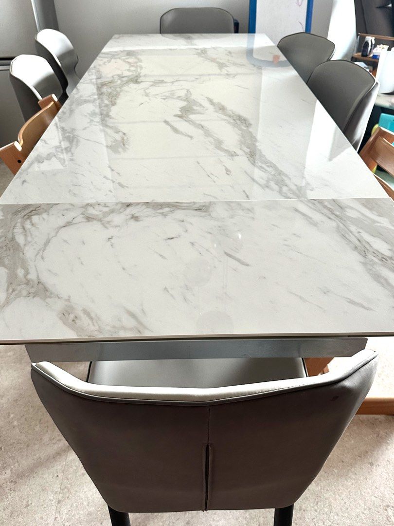 Extendable Marble Dining Table and 6x Chairs, Furniture & Home Living ...