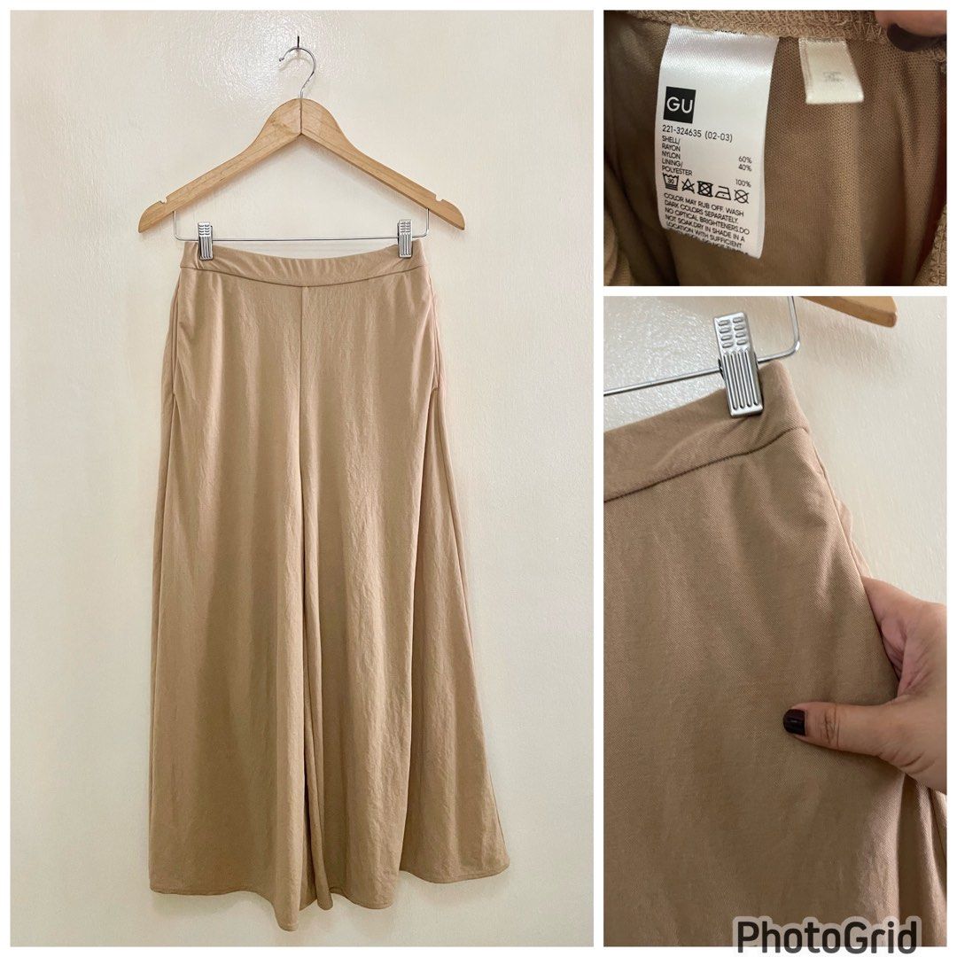 Gu brown wide leg drape ankle pants, Women's Fashion, Bottoms, Other Bottoms on Carousell