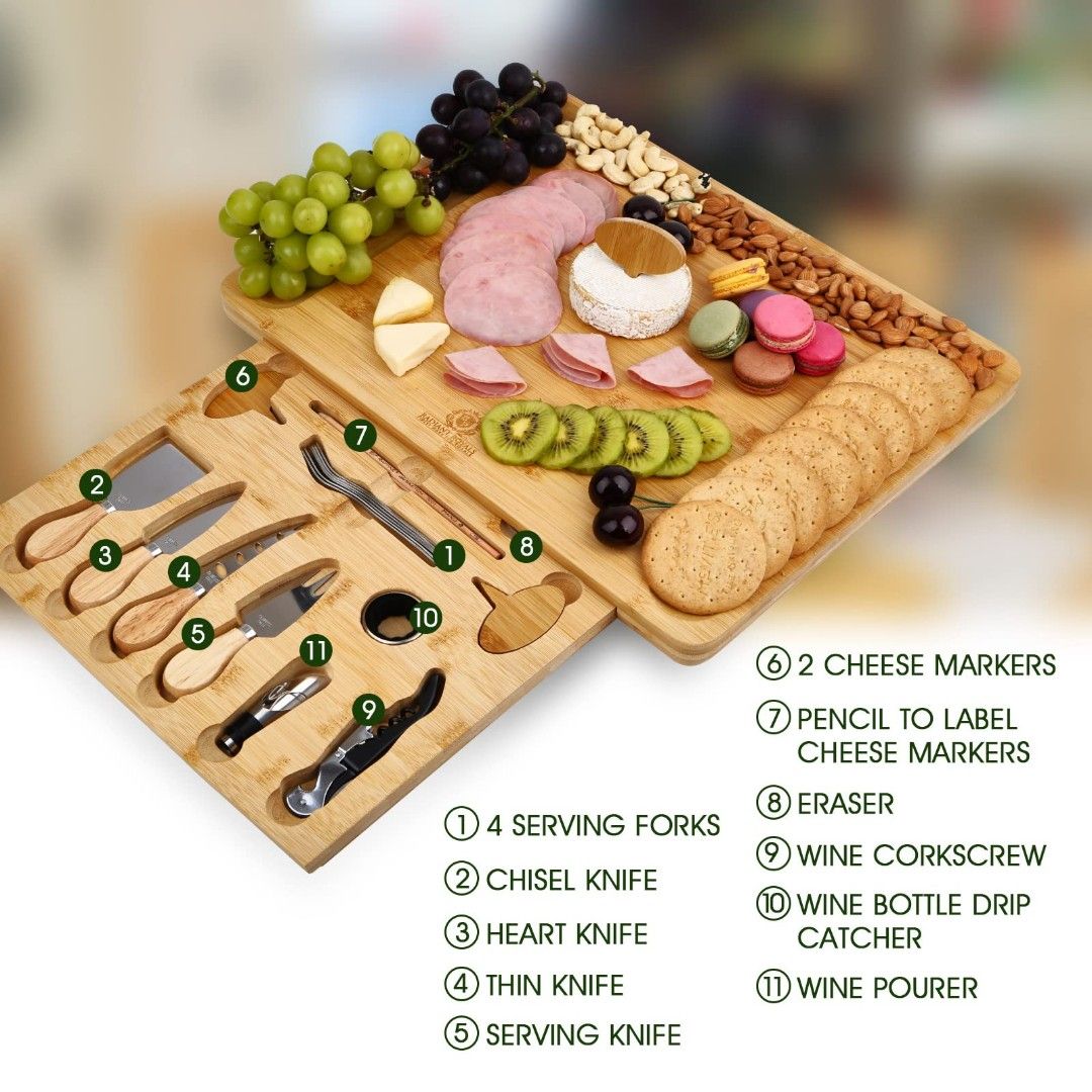 Hecef Cheese Board Set Acacia Wood Large, Furniture & Home Living ...