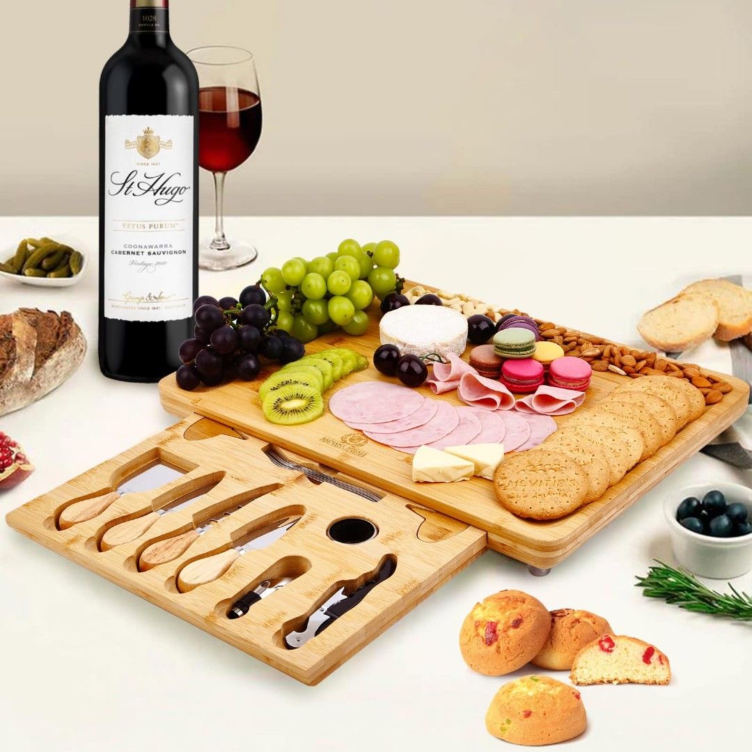 Hecef Cheese Board Set Acacia Wood Large, Furniture & Home Living ...