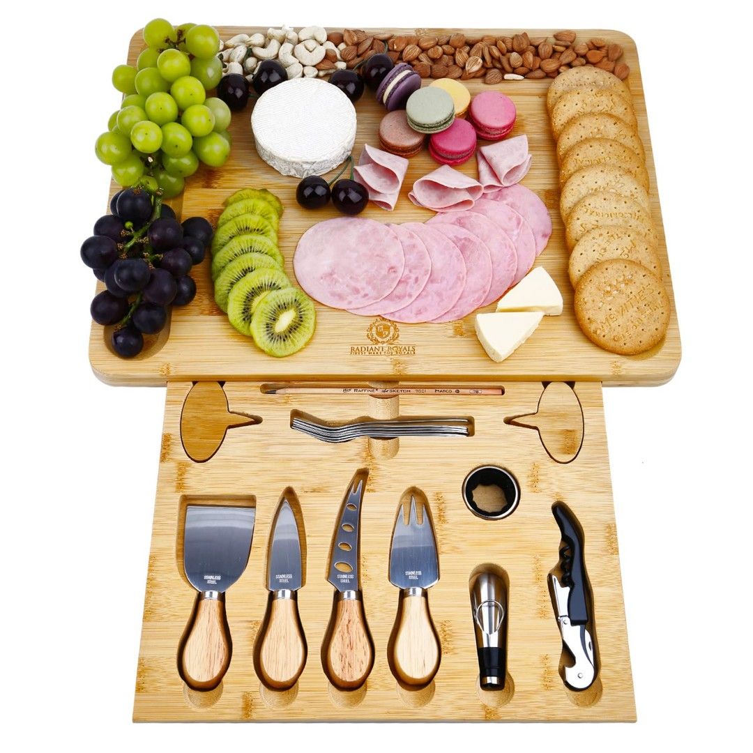 Hecef Cheese Board Set Acacia Wood Large, Furniture & Home Living ...