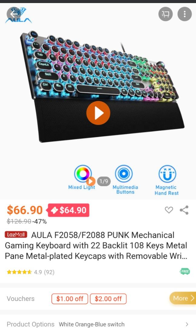 Mechanical Gaming keyboard AULA F2088 PUNK with 22 Backlit 108 Keys ...