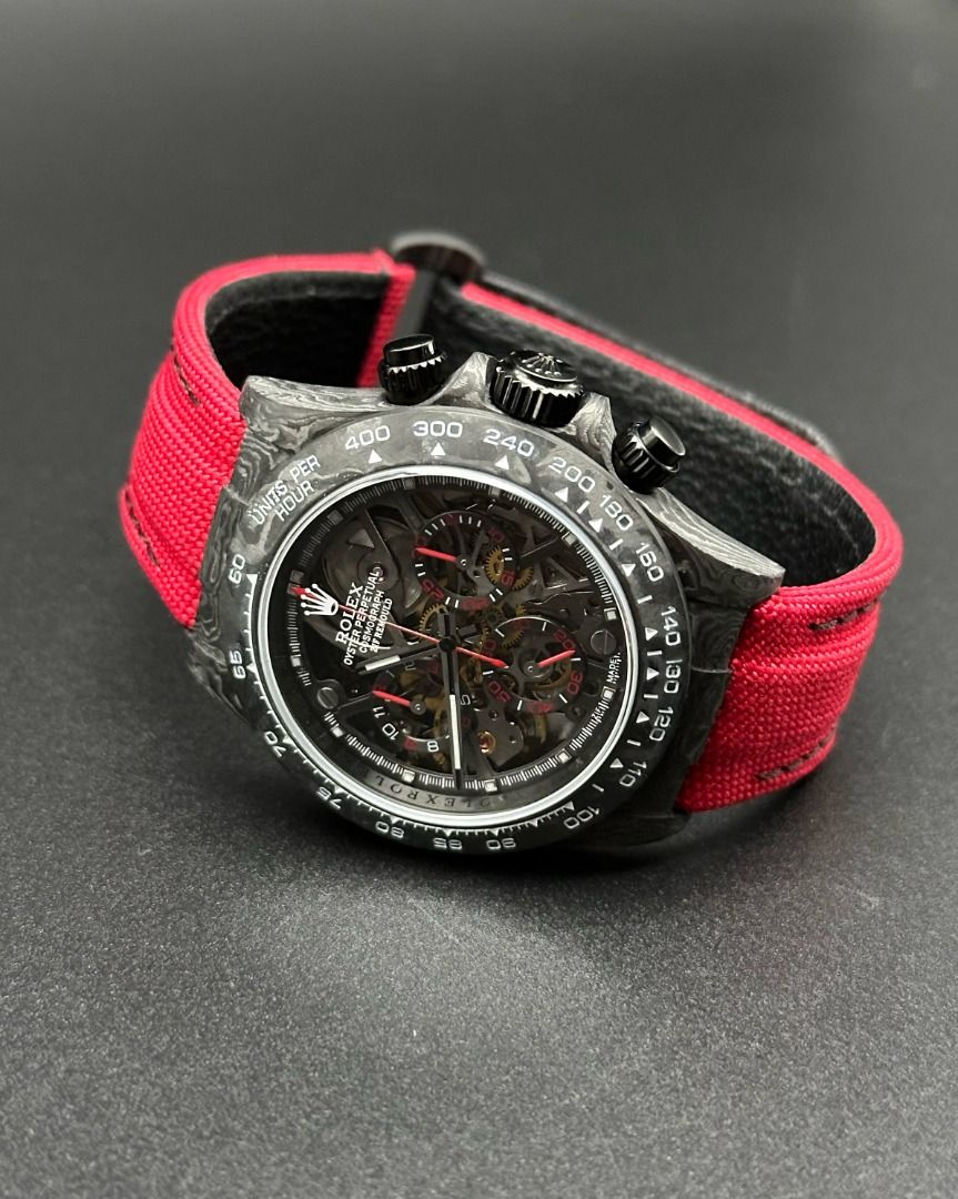 Modified Rolex Skeleton Daytona Dark Red Carbon Fiber, Men's Fashion ...