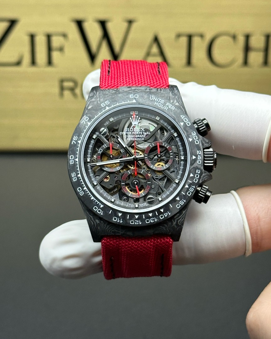 Modified Rolex Skeleton Daytona Dark Red Carbon Fiber, Men's Fashion ...