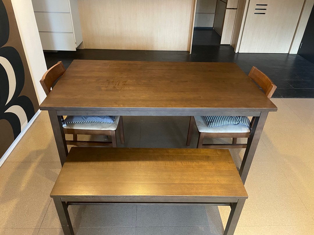 Muji dining table set with 2x benches and 2xchairs, Furniture & Home ...