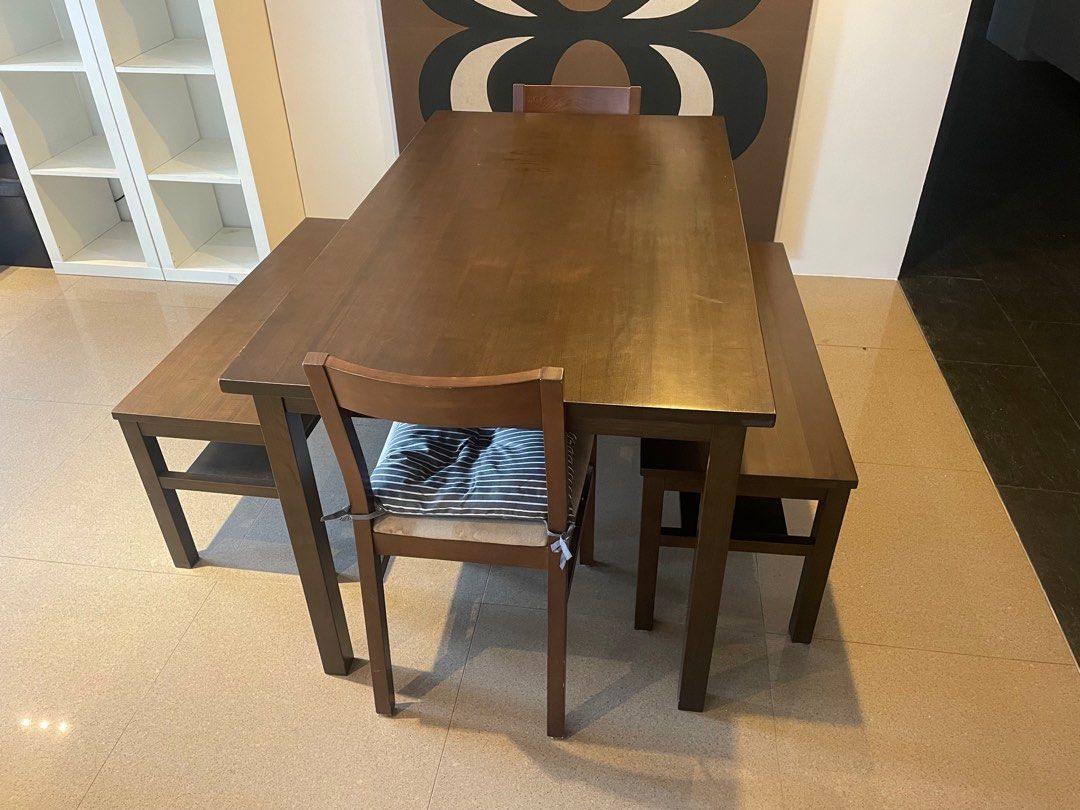 Muji dining table set with 2x benches and 2xchairs, Furniture & Home ...