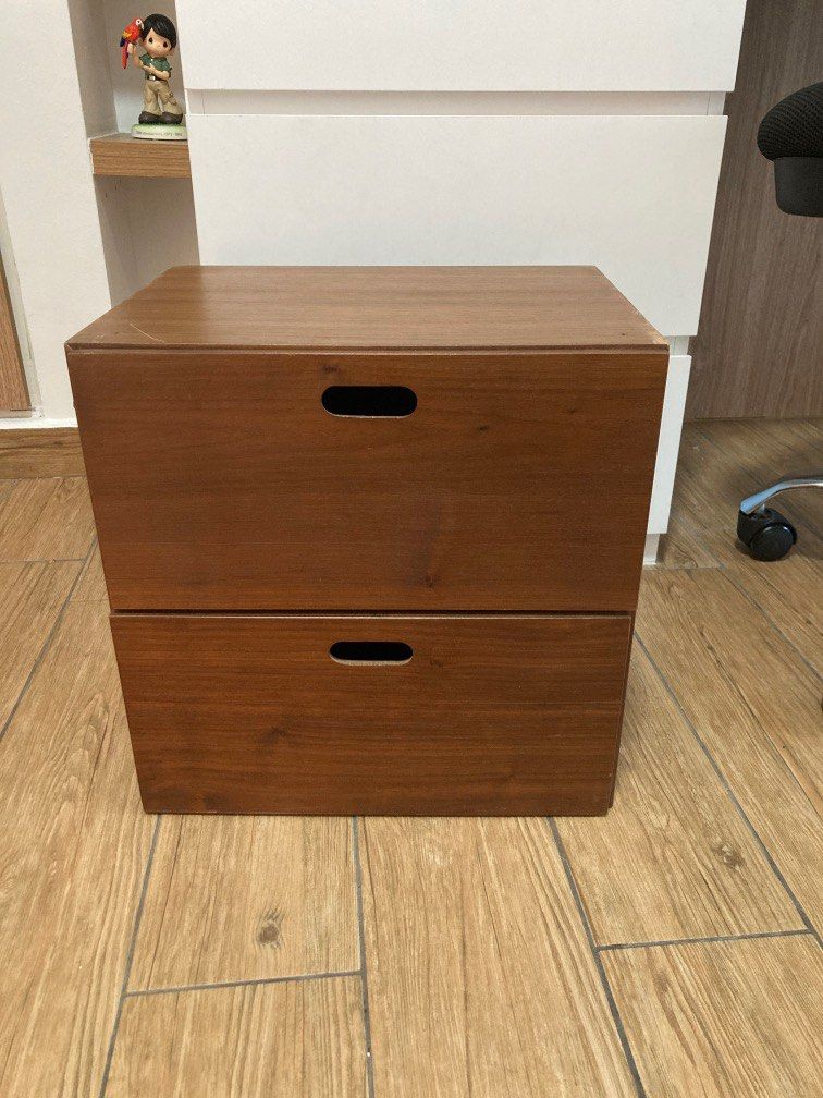 Muji stacking chest 2-tier drawer walnut veneer, Furniture & Home ...