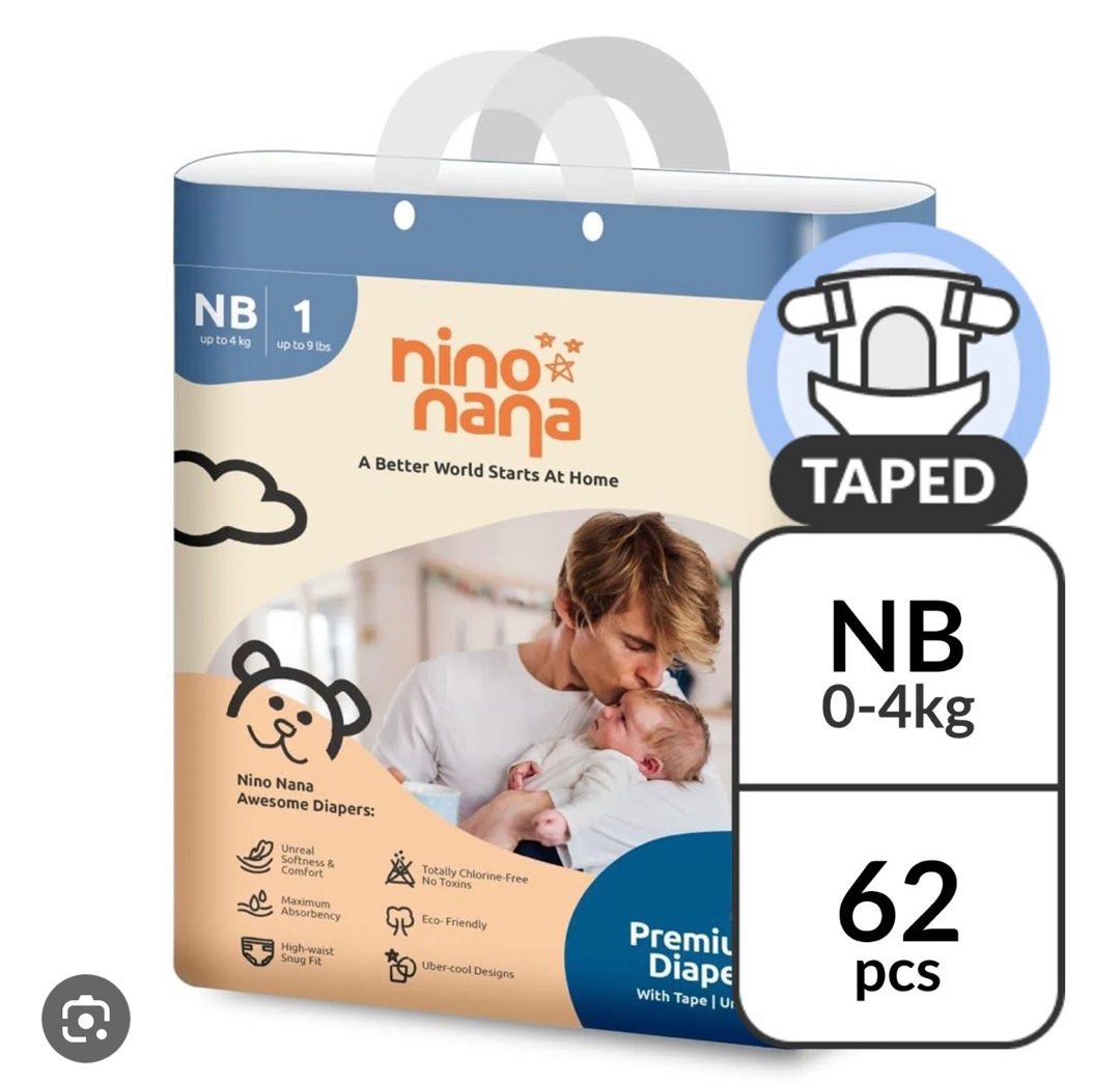 Nino Nana Tape Diapers NB (Up to 4kg) Blueberry, Babies & Kids, Bathing ...
