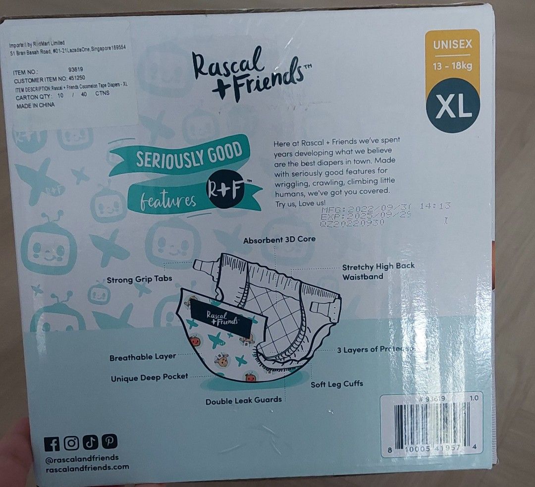 Rascal + Friends Cocomelon Tape Diapers - XL, Babies & Kids, Bathing ...