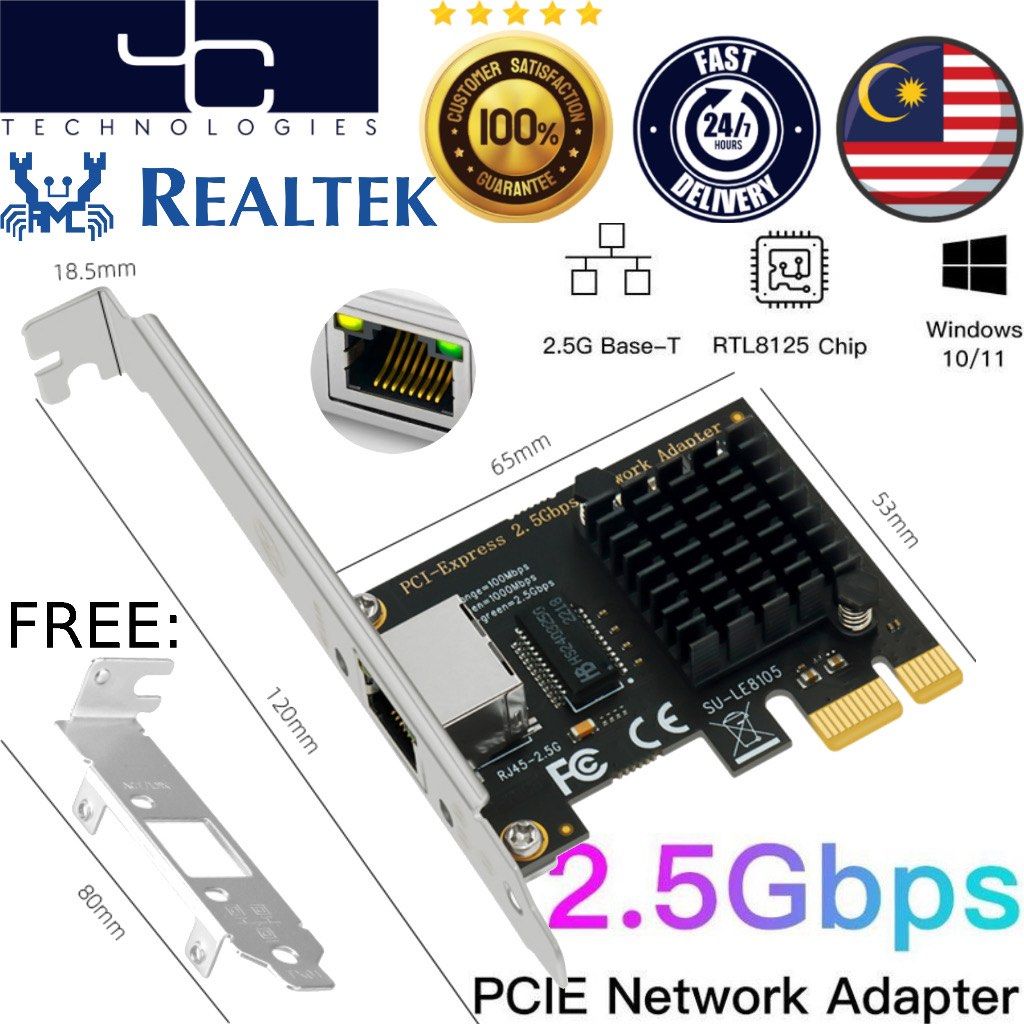 Realtek 2.5 Gigabit PCIe Ethernet Adapter Card FREE Heatsink Low ...