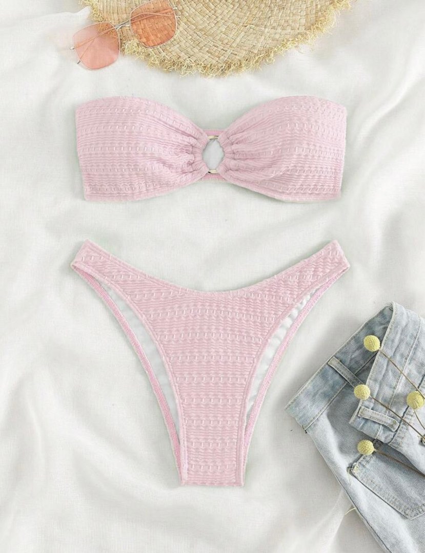shein baby pink bandeau swim suit, Women's Fashion, Swimwear, Bikinis ...