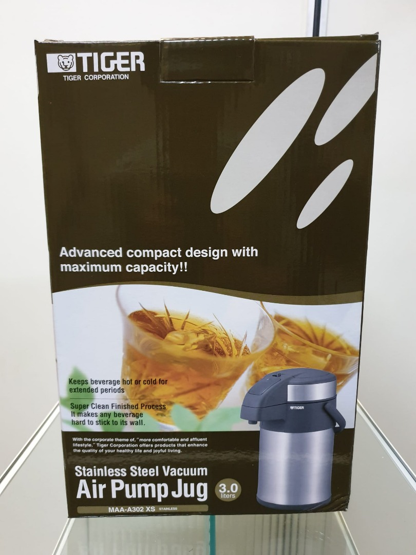 TIGER Stainless Steel Vacuum Air Pump Jug 3.0L MAA-A302, Furniture & Home Living, Kitchenware ...