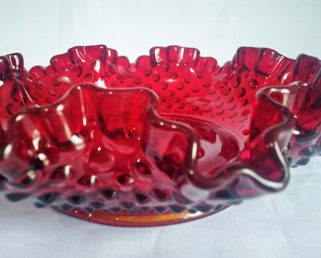 Vintage Fenton Hobnail Ruby Red Ruffled Bowl, Hobbies & Toys, Memorabilia & Collectibles ...