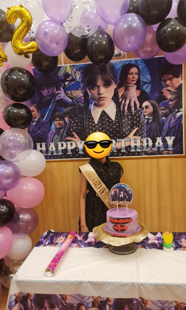 Wednesday addams birthday backdrop Hand, Hobbies & Toys, Stationery ...