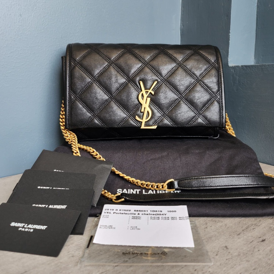 Ysl Becky Quilted lambskin WOC Black GHW - 2019 Size 22.5 x 14 ...