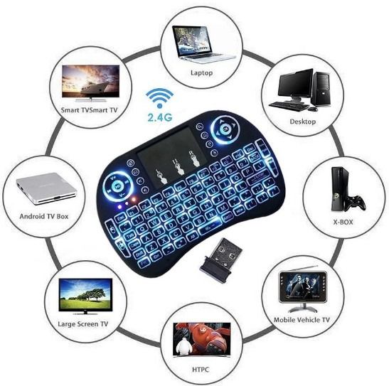 7 Colours Backlit Wireless Touchpad Mini Keyboard for TV / Gaming PC ...