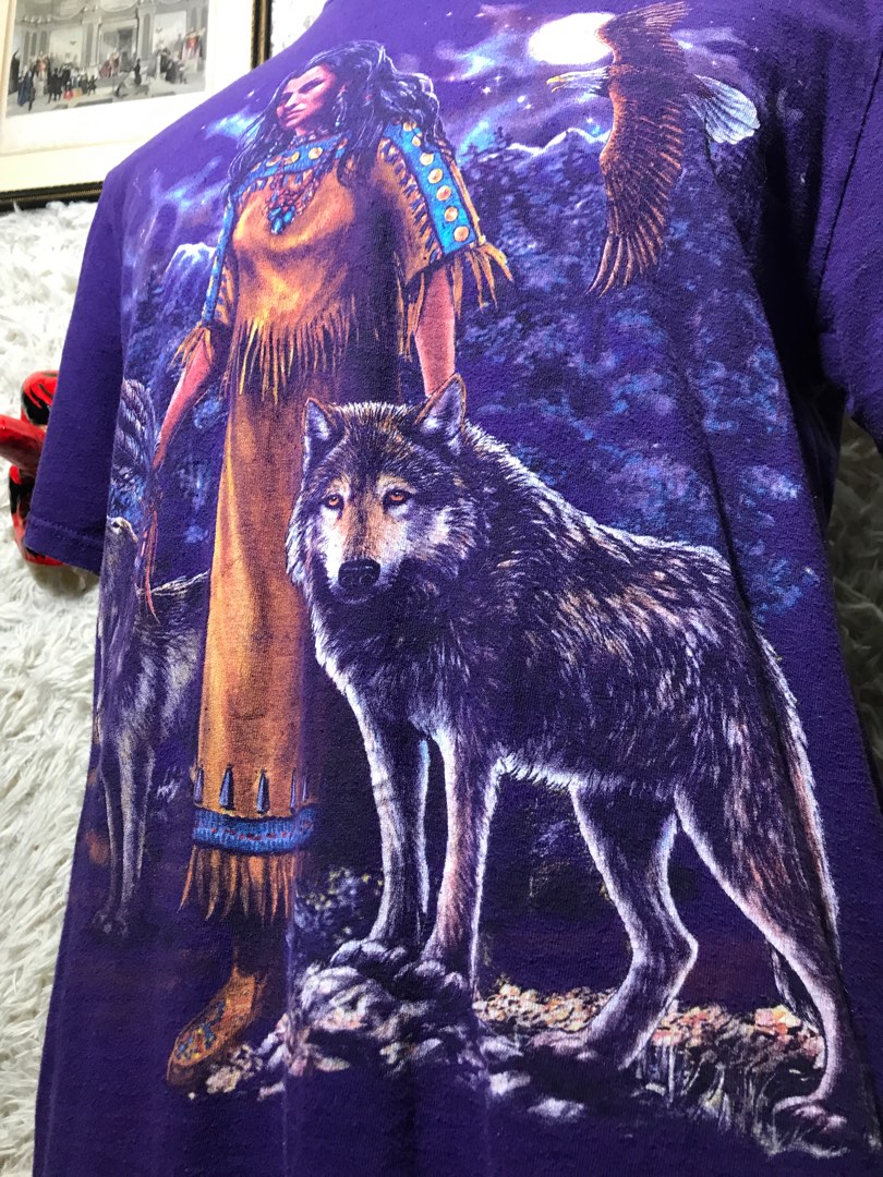American Indian with wolf & eagle, Women's Fashion, Tops, Shirts on ...