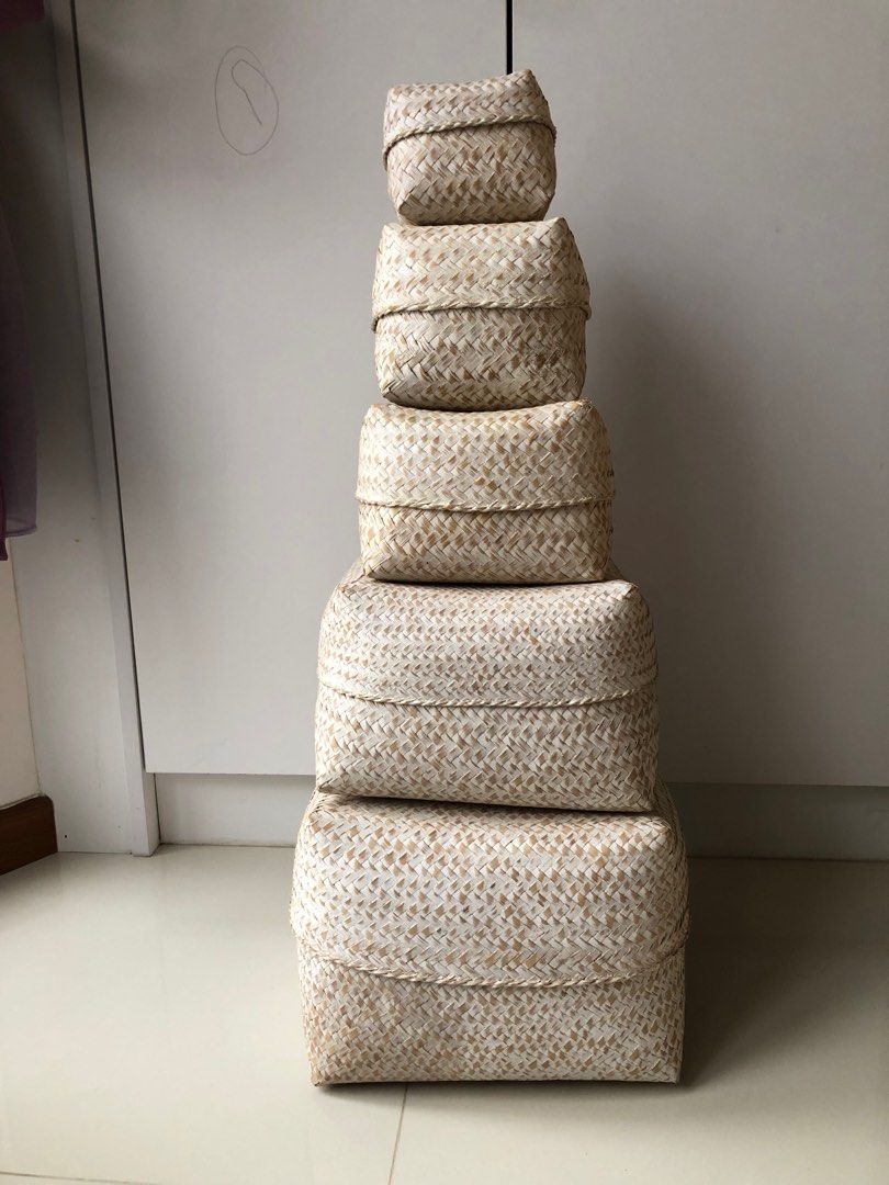 Bali rattan storage boxes (set of 5), Furniture & Home Living, Home ...