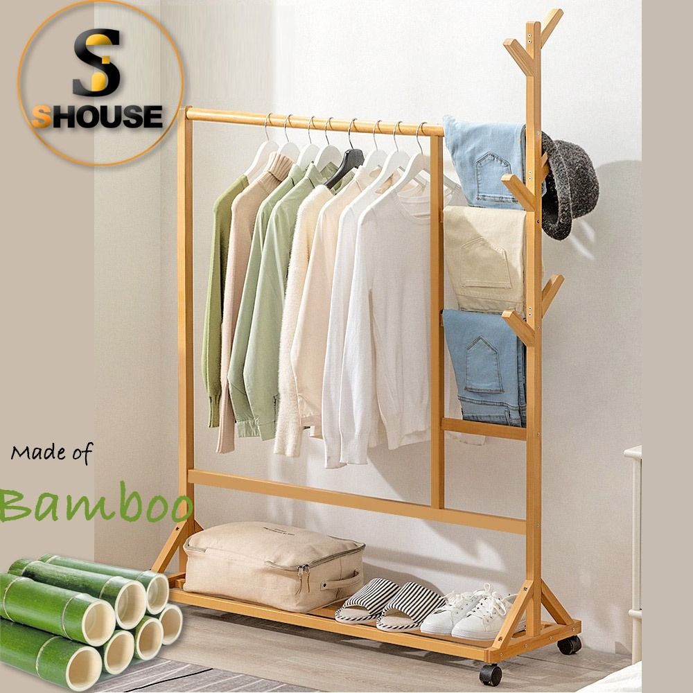 Bamboo Clothes Hanger stand Clothing Rack Bamboo Garmboo Garment Rack ...