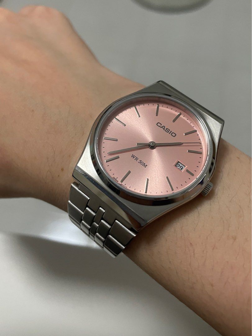 Casio MTP-B145D 4AV Salmon Baby Pink Watch , Men's Fashion, Watches ...