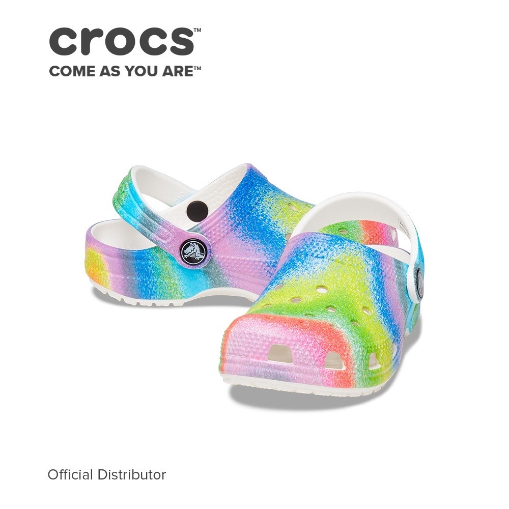 Crocs Toddlers Classic Spray Dye Clog in White Multi, Babies & Kids ...