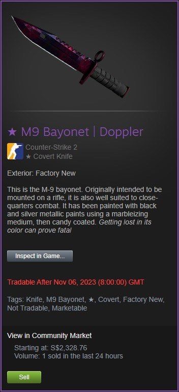 CSGO CS2 | M9 Bayonet Doppler P2 FN [BUFF PRICE], Video Gaming, Gaming Accessories, In-Game ...